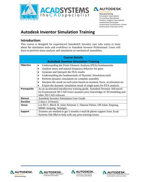 Pdf Autodesk Inventor Simulation Training Acad Systems Syllabus