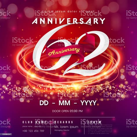 빨간색과 분홍색 미래 공간 배경에 62 주년 기념 로고 템플릿 하이테크 네트워크 디지털 기술 컨셉 디자인 요소로 숫자를 축하하는 제62차 현대 식 기술 설계 광고에 대한