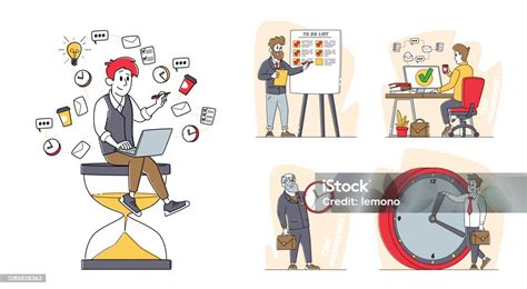비즈니스 캐릭터 시간 관리 세트 거대한 경보 및 시간 시계를 가진 사람들 비즈니스 작업 프로세스 조직 직업에 대한 스톡 벡터 아트 및 기타 이미지 Istock