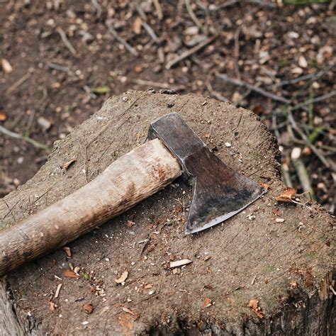 Premium Photo Axe On A Tree Stump