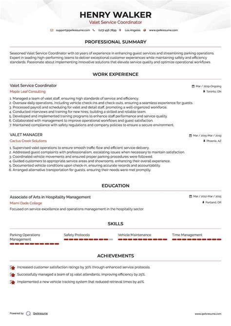 10 Valet Manager Resume Samples And Templates For 2025