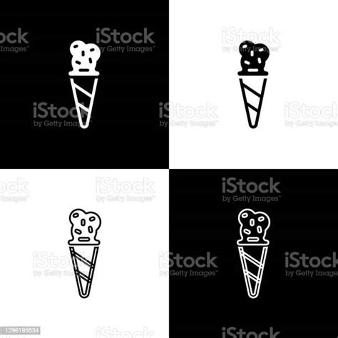 흑백 배경에 고립 된 와플 콘 아이콘에 아이스크림을 설정합니다 달콤한 기호 벡터 검은색에 대한 스톡 벡터 아트 및 기타 이미지 검은색 냉동된 냉동식품 Istock