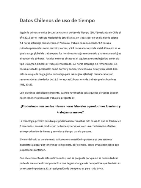 Datos Chilenos De Uso De Tiempo Pdf Economias