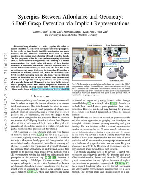jiang synergies between affordance and geometry 6 dof grasp detection via implicit
