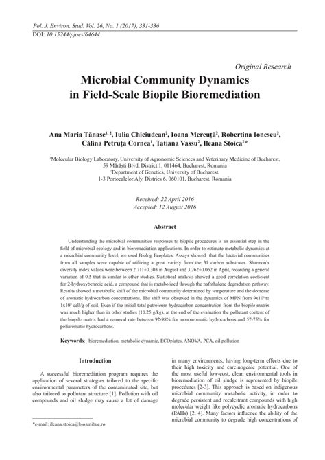 Pdf Microbial Community Dynamics In Field Scale Biopile Bioremediation