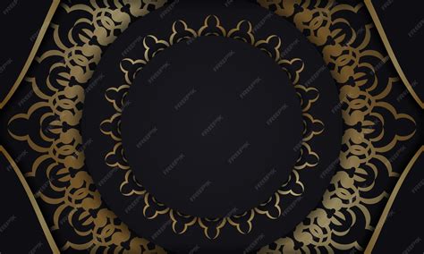 Premium Vector Black Color Banner Template With Golden Vintage Pattern