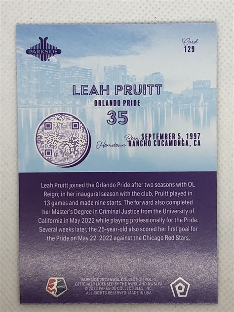 2023 Parkside Nwsl V1 129 Leah Pruitt Orlando Pride Base Fresh