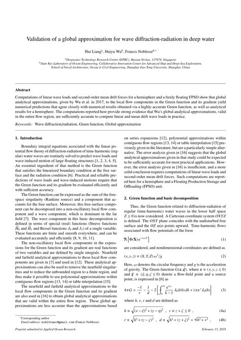 Pdf Validation Of A Global Approximation For Wave Diffraction