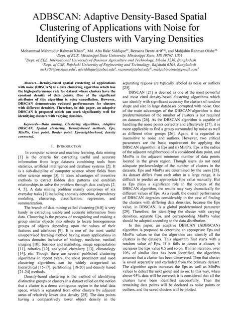 Adbscan Adaptive Density Based Spatial Clustering Of Applications With Noise For Identifying