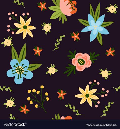Seamless Floral Pattern Cute Flowers And Leaves Vector Image