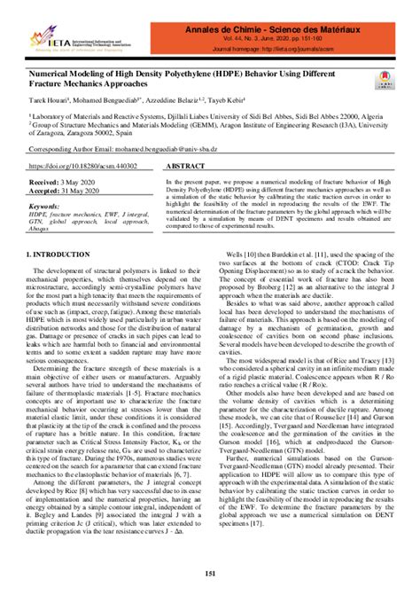 Pdf Numerical Modeling Of High Density Polyethylene Hdpe Behavior Using Different Fracture