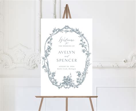 Printable French Ornaments Wedding Welcome Sign Template With Dusty