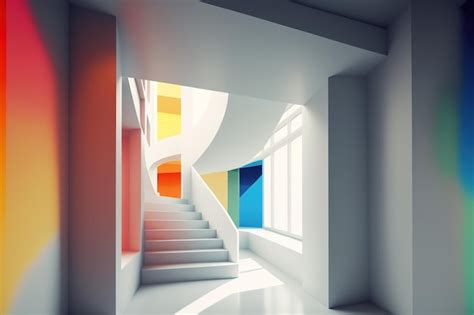 Premium Ai Image Abstract Multilevel Public Space With Window And Smooth White And Colored
