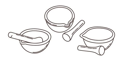 윤곽선 박격포와 유봉 세트 의료 화학 도자기의 개념 재료를 갈기 위한 도자기 그릇 강판에 갈기에 대한 스톡 벡터 아트 및 기타 이미지 강판에 갈기 건강관리와 의술