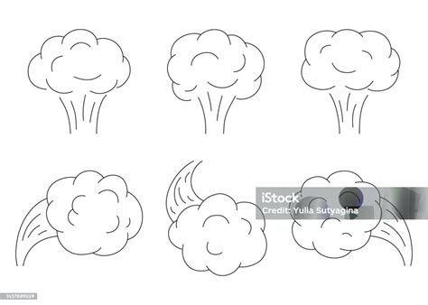 연기 증기 배기 가스 낙서 라인 세트로 폭발 손으로 그린 요소 스플래시 버스트에서 구름 위와 옆으로 컬렉션 스케치 벡터 개요