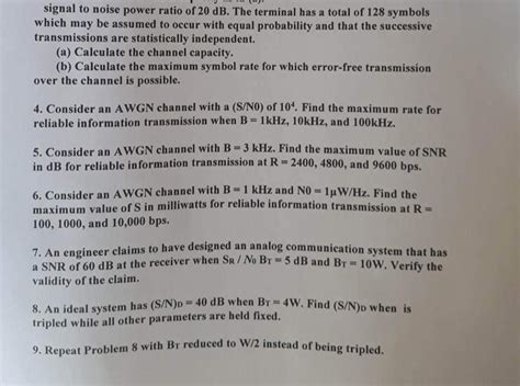 solved signal to noise power ratio of 20 db the terminal