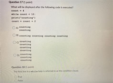 solved question 17 1 point what will be displayed after