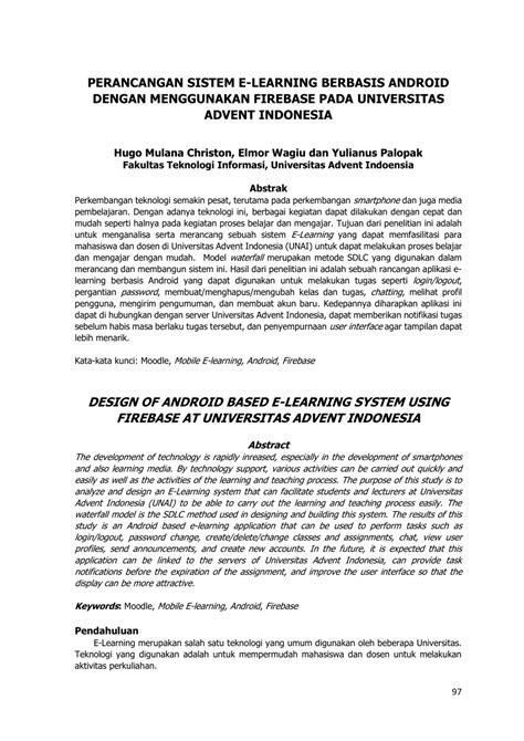 Pdf Perancangan Sistem E Learning Berbasis Android Dengan Menggunakan