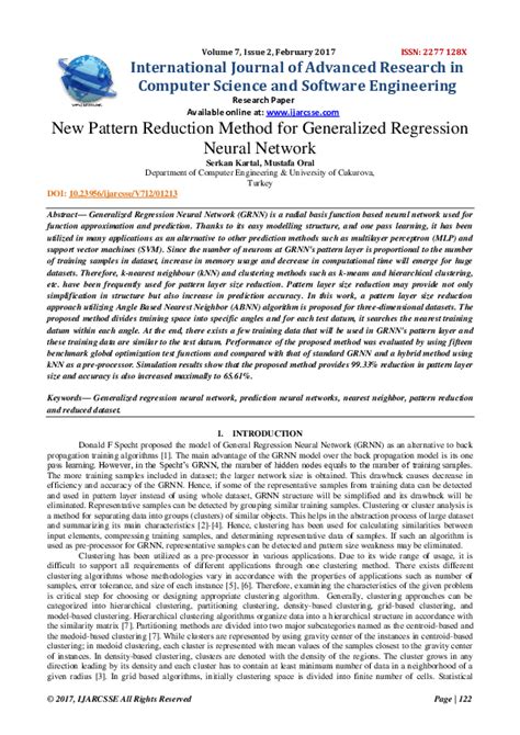 Pdf New Pattern Reduction Method For Generalized Regression Neural Network