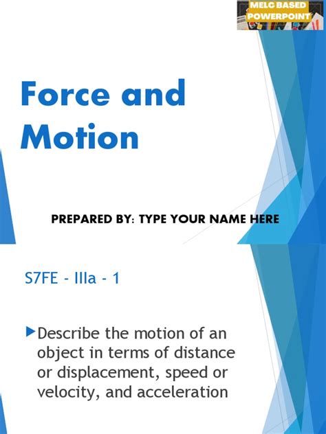 G7 Science Q3 Week 1 2 Force And Motion Standards Pdf Speed