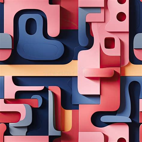 Geometric Abstract Art With Interlocking Shapes In Bold Colors Tiled Stock Illustration