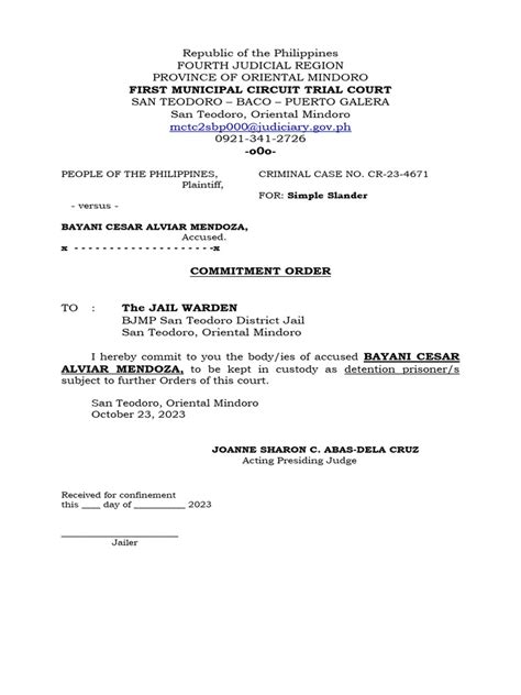 Commitment Order Cr 23 4671 Pdf Bail Arrest