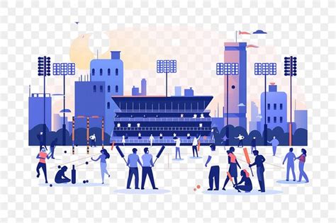 Psd 2d 플래트 디자인 도시 간단한 예술 카라치 크리켓 경기에 참석하는 캐릭터 디자인 프리미엄 Ai 생성 Psd