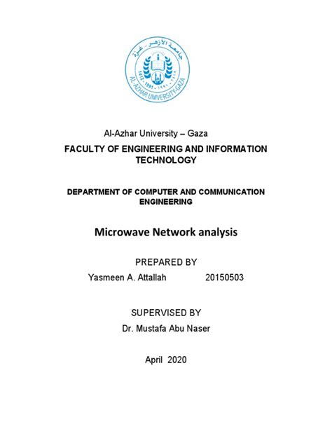 Microwave Network Analysis Al Azhar University Gaza Pdf