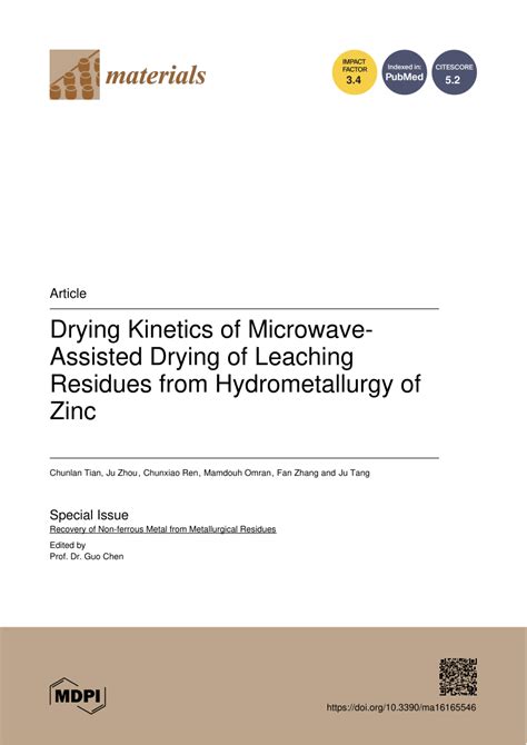 Pdf Drying Kinetics Of Microwave Assisted Drying Of Leaching Residues From Hydrometallurgy Of Zinc