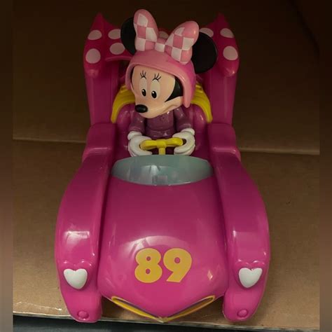 Disney Toys Disney Minnie Mouse Pink And Yellow Racing Car Push Car