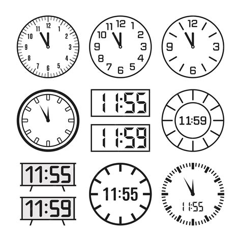 Clock Vector Illustration Set Analog And Digital Clock Designs For New Years Countdown Premium