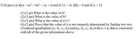 8 Pts Let Fxax3bx2cxd And F−1−6f04 And