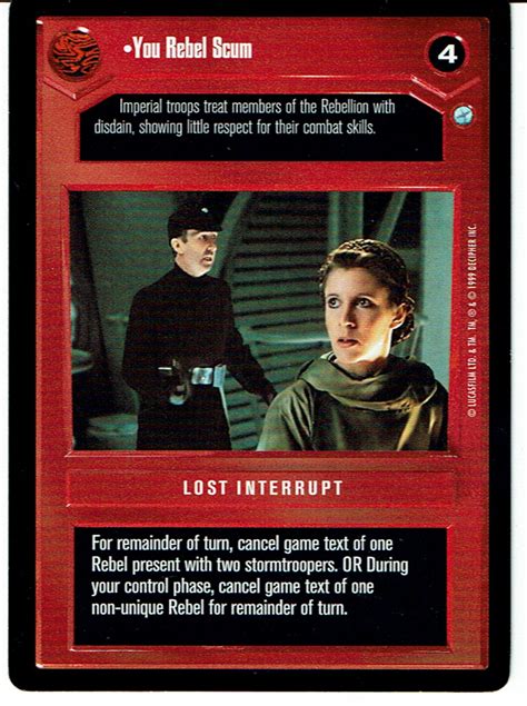 Star Wars Ccg Endor Rare Card You Rebel Scum Lp Phoenix Cards