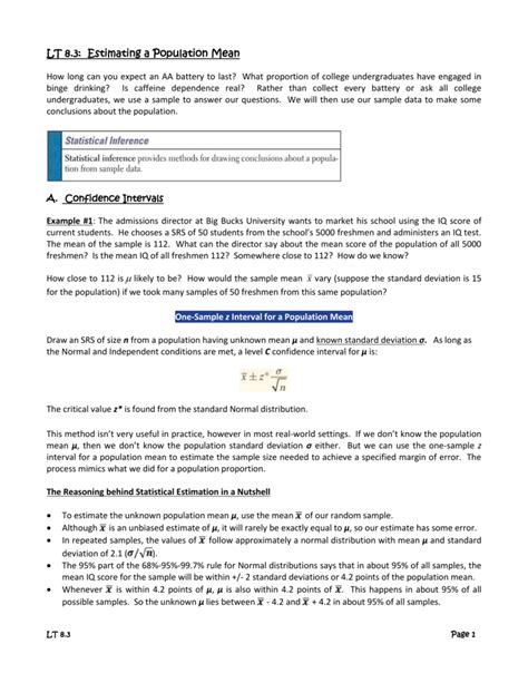 AP Stats Chapter 10 Estimating With Confidence