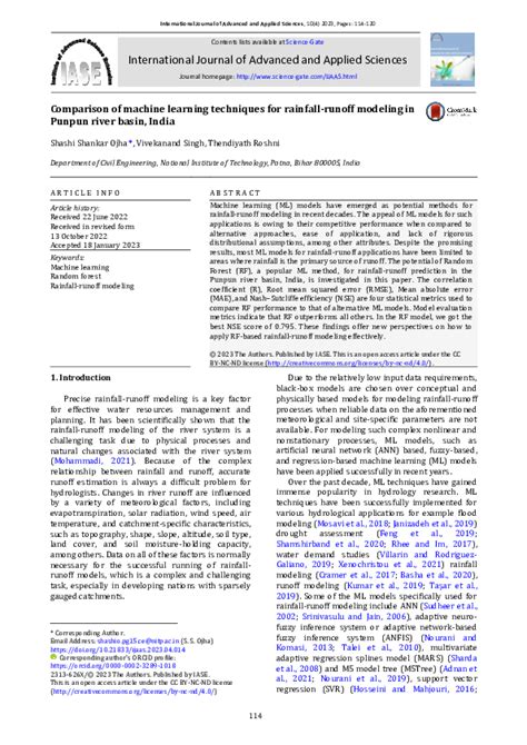 Pdf Comparison Of Machine Learning Techniques For Rainfall Runoff Modeling In Punpun River