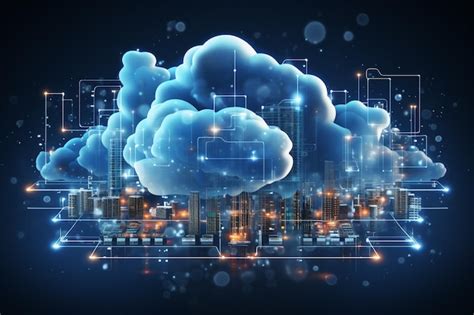 Premium Photo Cloud Computing Technology Concept 3d Rendering Toned Image Double Exposure