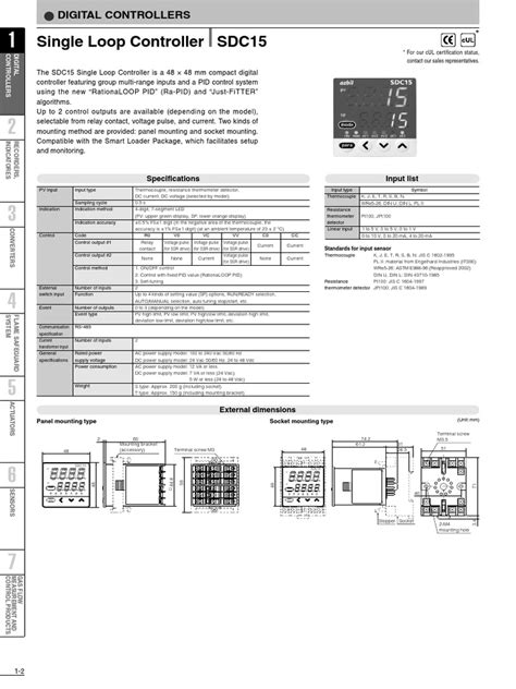 Single Loop Controller Sdc15 Specifications Input List Pdf Power Supply Thermocouple