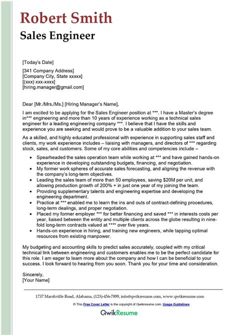 Sales Engineer Cover Letter Be Vintage Your Own Sales