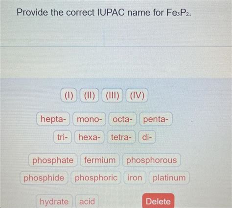 [solved] Provide The Correct Iupac Name For Mathrm{fe}