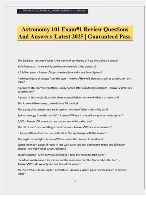 Astronomy 101 Exam 1 Review Questions And Answers Latest 2025 Guaranteed Pass Astronomy