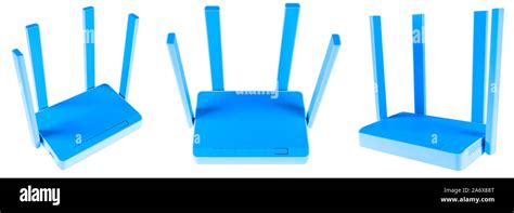 Set Of Blue Wireless Wi Fi Router Isolated On White Background Wifi Technology Concept White