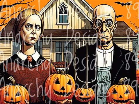 American Gothic Halloween Art Print Pumpkin Design Digital Download