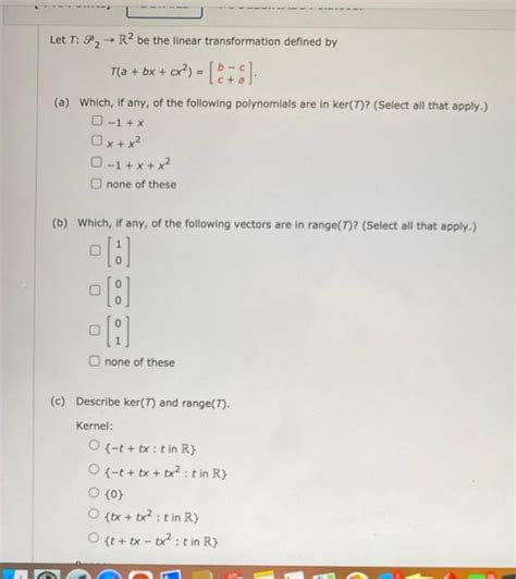 Solved Let T P2R2 Be The Linear Transformation Defined By Chegg Com