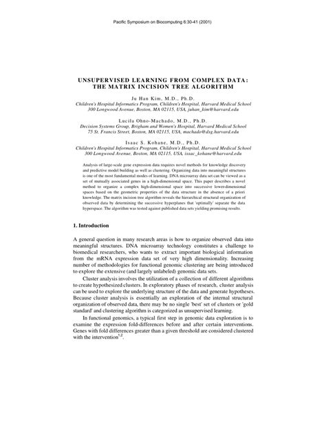 PDF Unsupervised Learning From Complex Data The Matrix Incision Tree