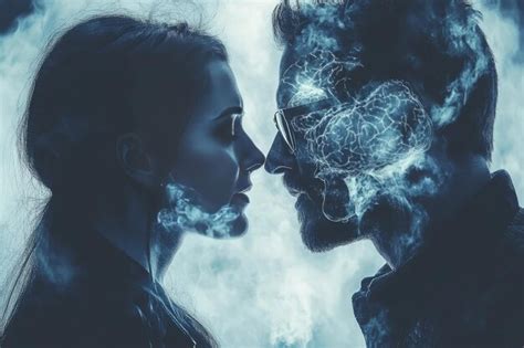 Romantic Couple With Glowing Brain Illustrations Depicting Cognitive Connection Emotional