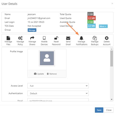 editing individual user s file and folder notifications filecloud docs server