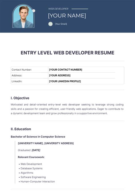 Free Entry Level Web Developer Resume Template To Edit Online