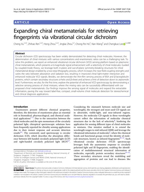 Pdf Expanding Chiral Metamaterials For Retrieving Fingerprints Via Vibrational Circular Dichroism