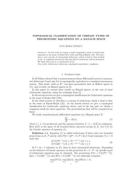 Topological Classification Of Certain Types Of