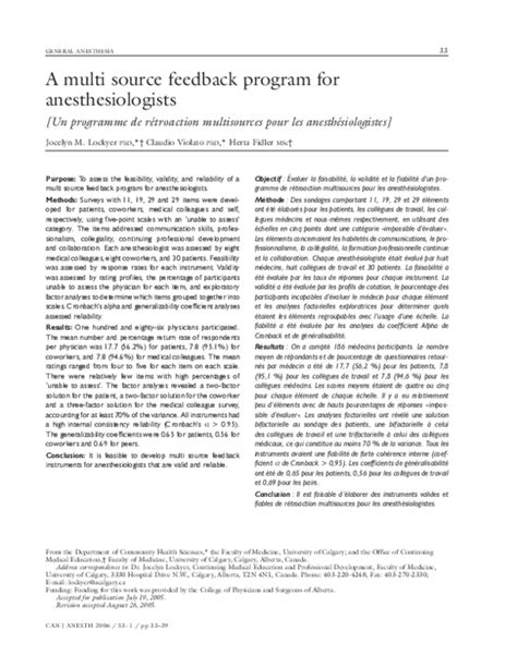 Pdf A Multi Source Feedback Program For Anesthesiologists Claudio Violato